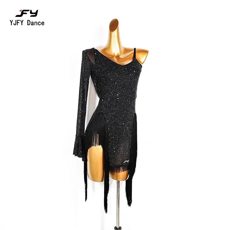 2024 Woman Latin Dance Dress Irregular Dance Practice Dress National Standard Dance Performance Costumes Adl193, L, Черный, Женский, Черный