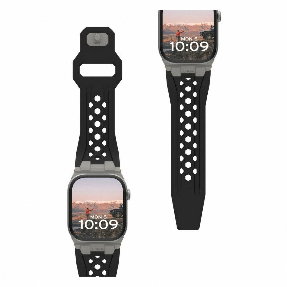 Ремешок каучуковый UAG Monarch для Apple Watch 49/45/44/42 мм черный/титановый (Black/Titanium) (194158114036)