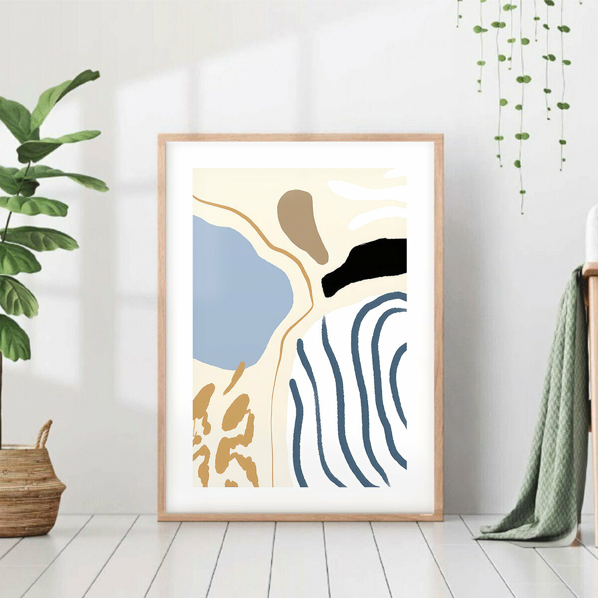 Постер "Абстракция голубой и коричневый" 50x70 без рамки на стену для интерьера