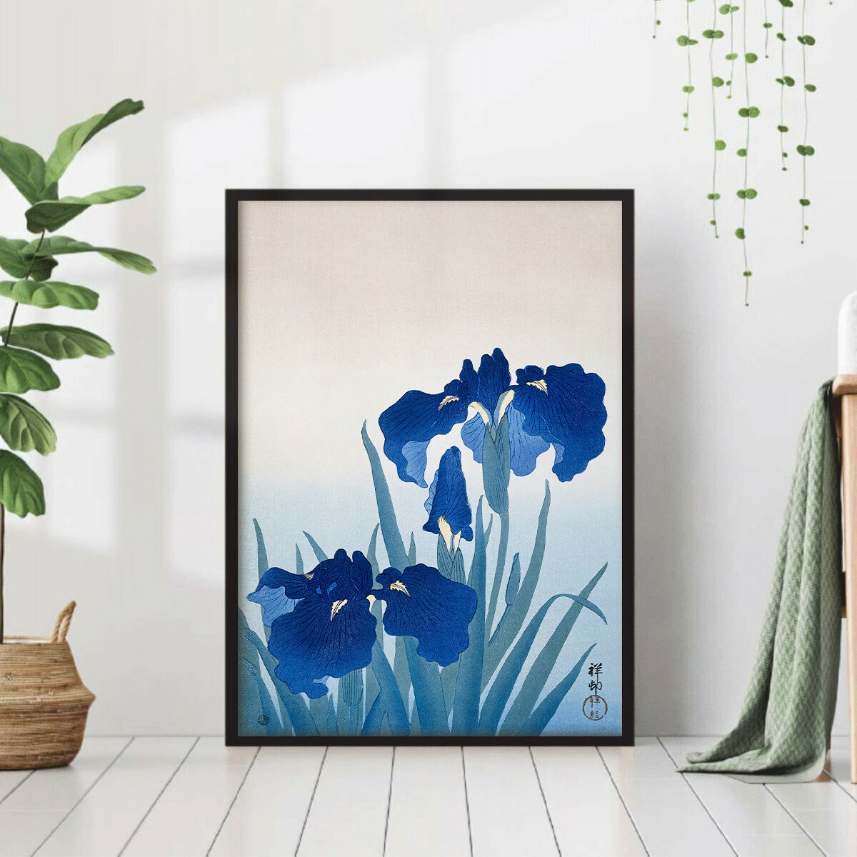 Постер " Синие ирисы репродукция" 40x50 в черной рамке для интерьера на стену