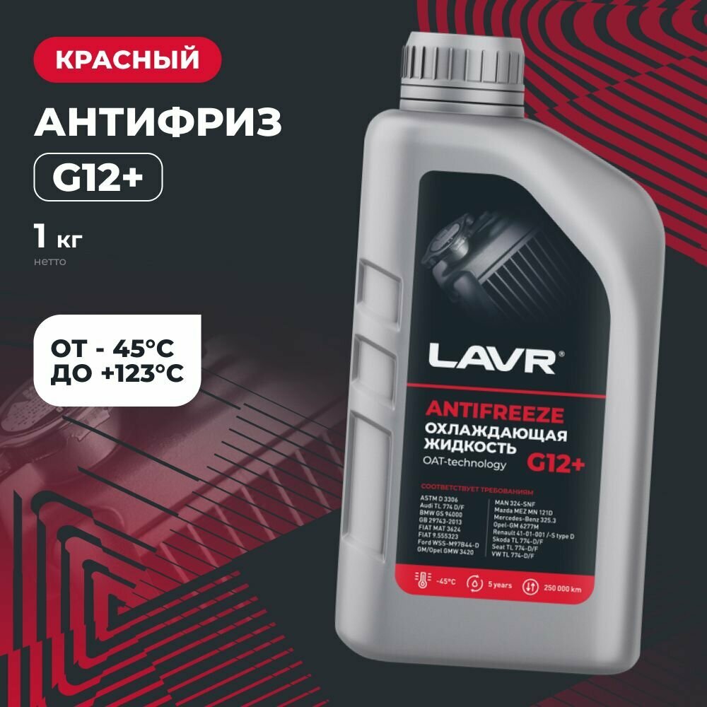 Антифриз LAVR красный G12+ (1 кг) -45С Antifreeze
