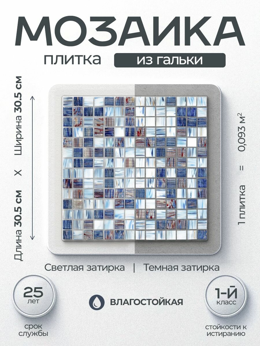 Плитка мозаика MIRO (серия Aurum №2), универсальная стеклянная плитка для ванной и душевой комнаты, для фартука на кухне размер 30.5х30.5см, упаковка 1 штука на сетке, 0,093 м2