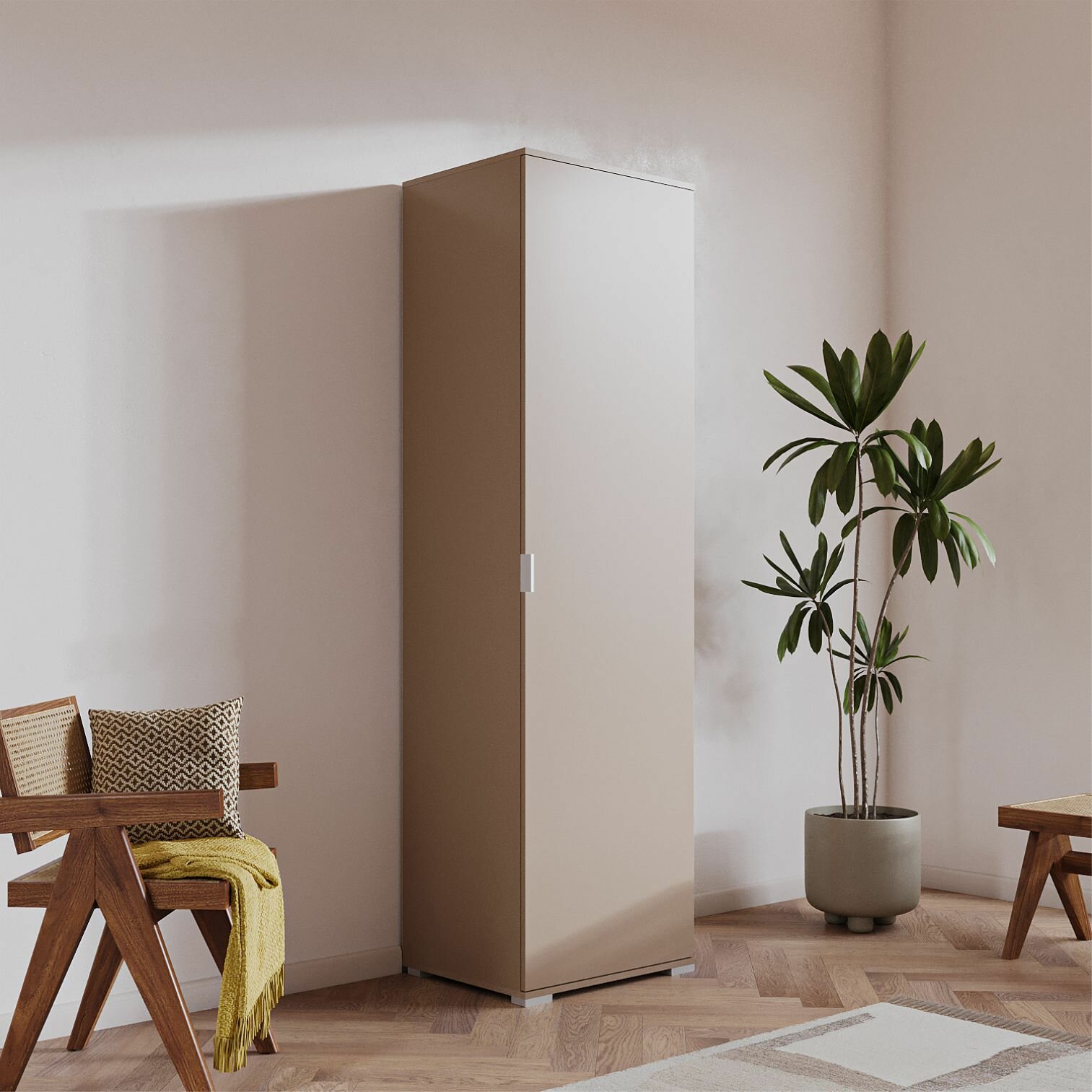 Распашной шкаф для одежды 50х40х230 Бежевый, Соло 1.1 пенал с полками и штангой