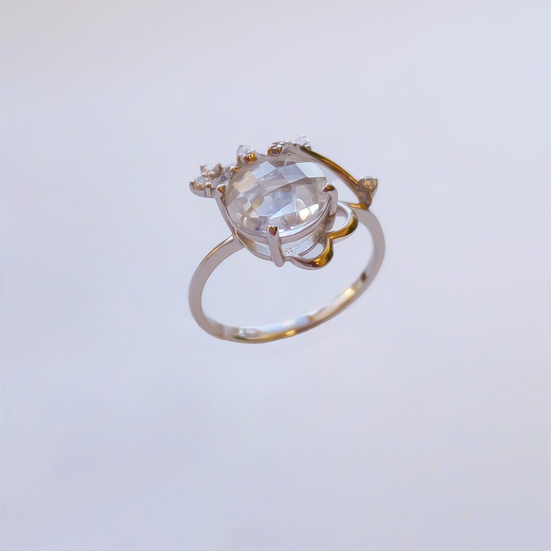 Кольцо, красное золото, 585 проба, горный хрусталь