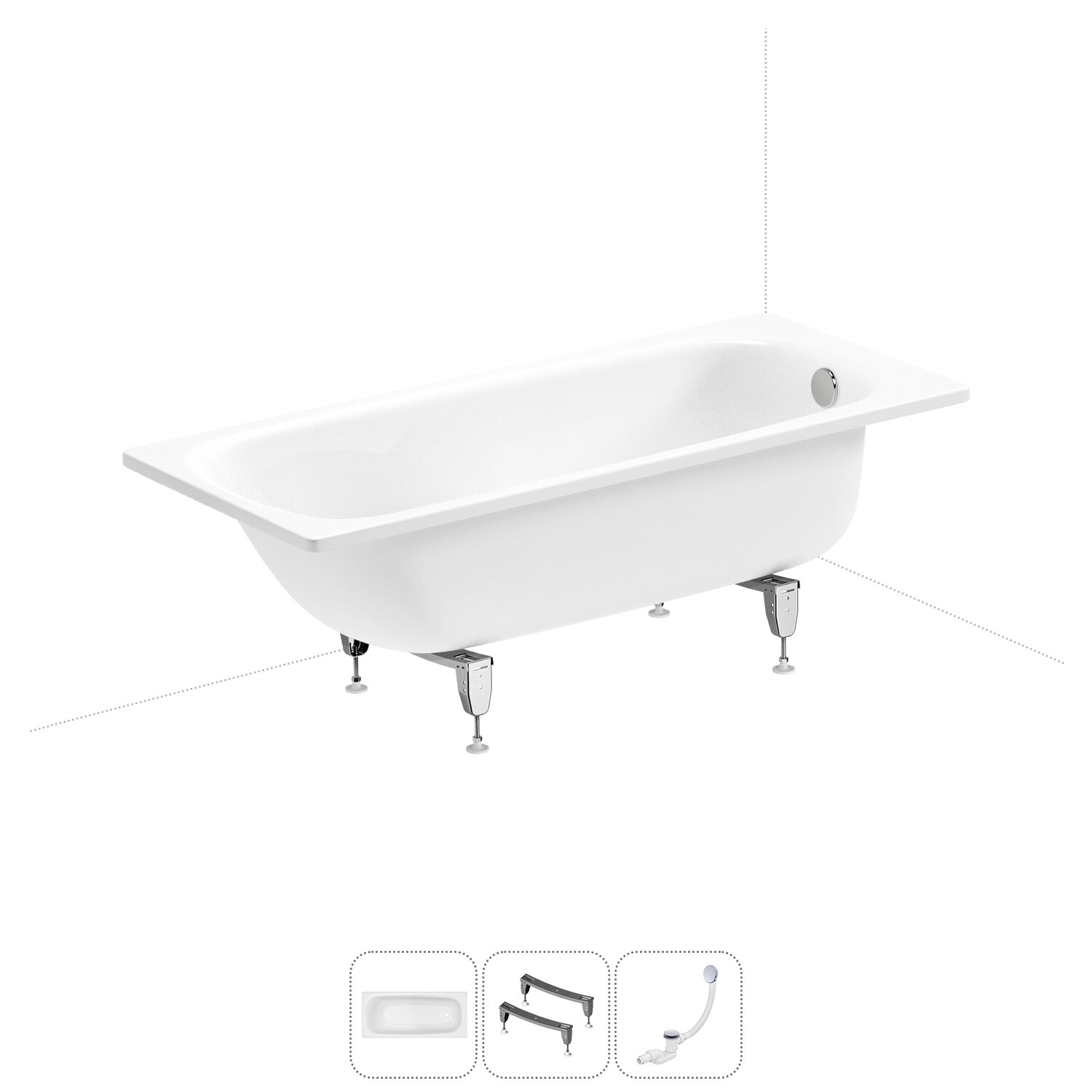 Стальная ванна 160х70 Sanitana BLB Universal 20220701R в наборе 3 в 1: металлическая ванна 160 х 70 см с шумоизоляцией, ножки, слив-перелив