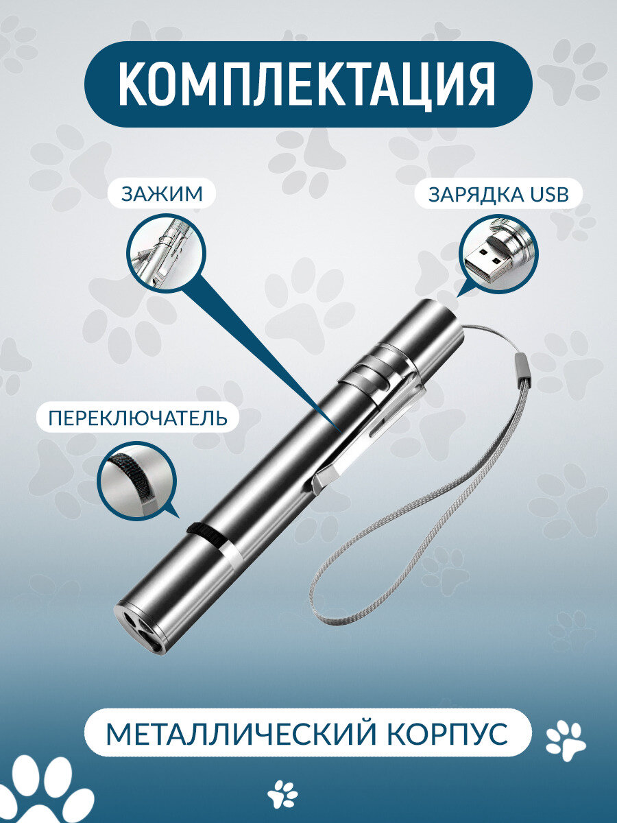 Лазерная указка AG Smart для кошек и собак, Лазер, УФ, Фонарик, с USB зарядкой