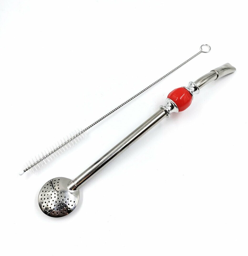 Бомбилья для мате с декоративным элементом и ёршиком