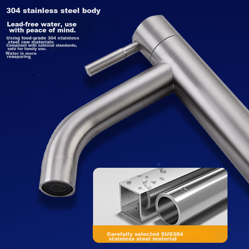 KEGOO K01036 Raised Basin Faucet Single Cold, Countertop Basin Art Bowl High-Legged Faucet 304 Stainless Steel