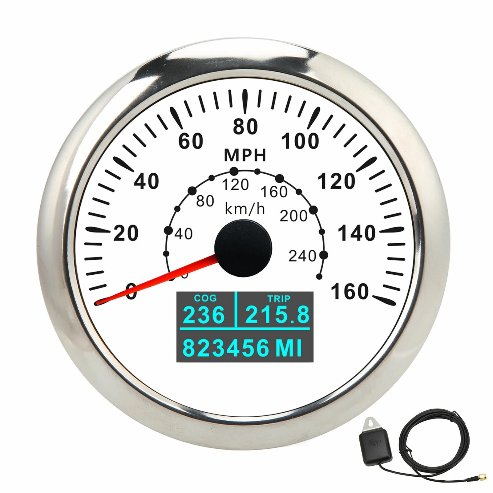 GPS спидометр 85мм 0-160mph IP67 (белый)