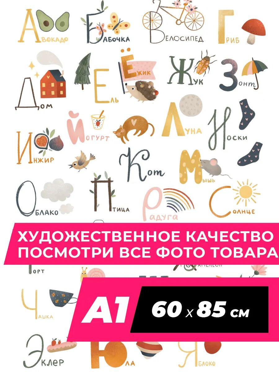 Плакат алфавит русский на стену Необычный A1