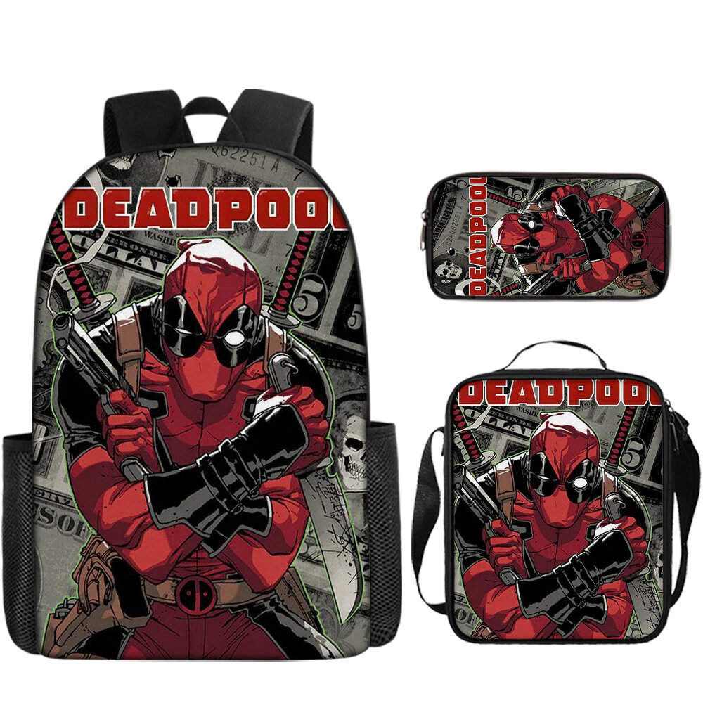 Новый комплект из трех предметов Deadpool, сумка-пенал, студенческий рюкзак с героями мультфильмов, набор из трех предметов с трансграничным принтом