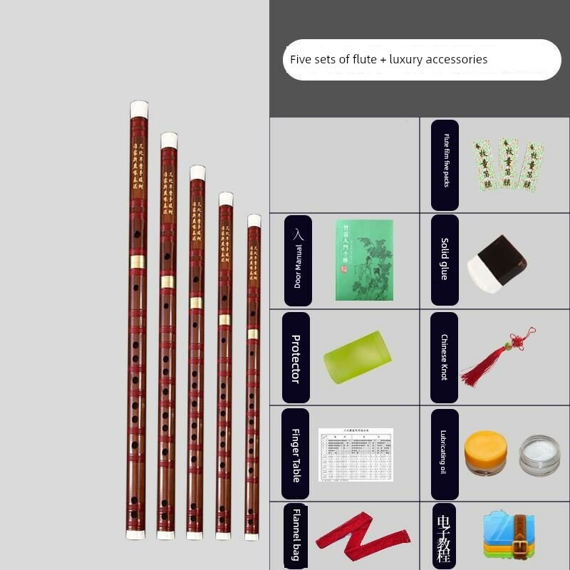 Полный набор флейт, пять поперечных флейт, комплект из семи предметов, бамбуковая флейта для начинающих, для взрослых