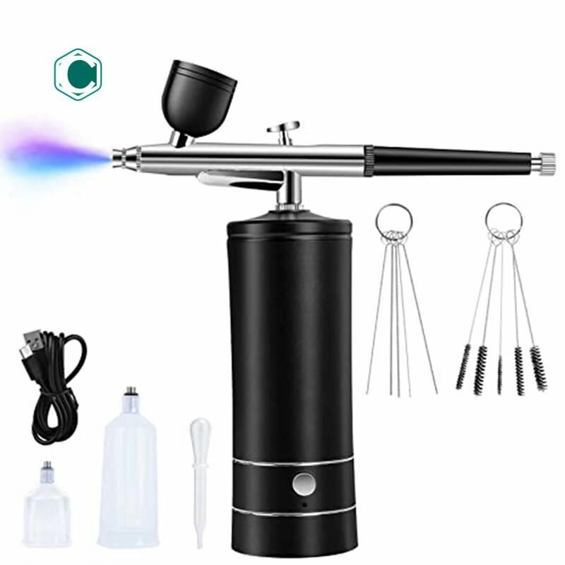 Пневмоаэрограф с компрессором 30 PSI, двойного действия, 0,3 мм сопло, USB-зарядка, набор для аэрографии тортов, макияжа, моделей, тату, ногтей, хобби