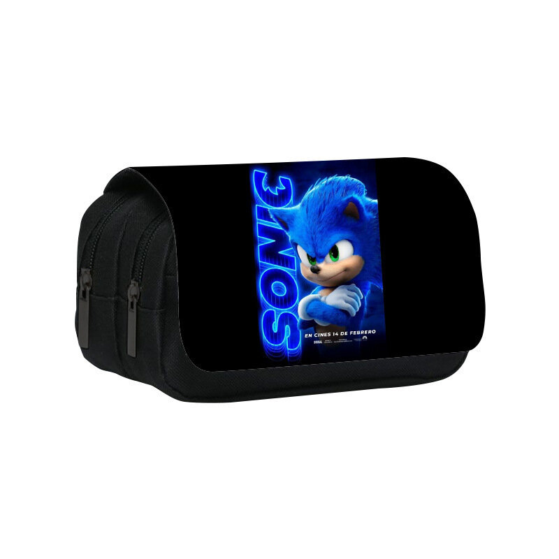 2026SONIC Аниме Соник Печатный холст Студенческая канцелярская коробка Пенал Двухслойный Большой объем Студенческий пенал на молнии