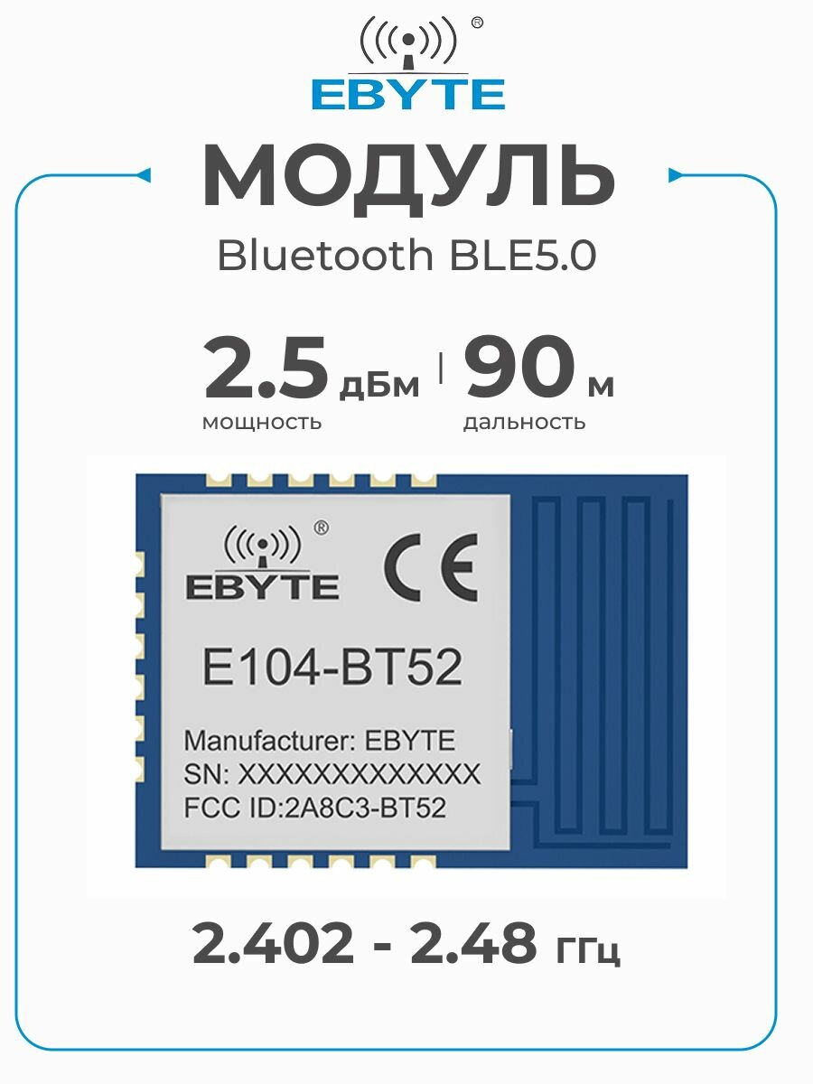 E104-BT52 EBYTE Модуль Bluetooth BLE5.0 2.5 дБм UART, встроенная PCB-антенна