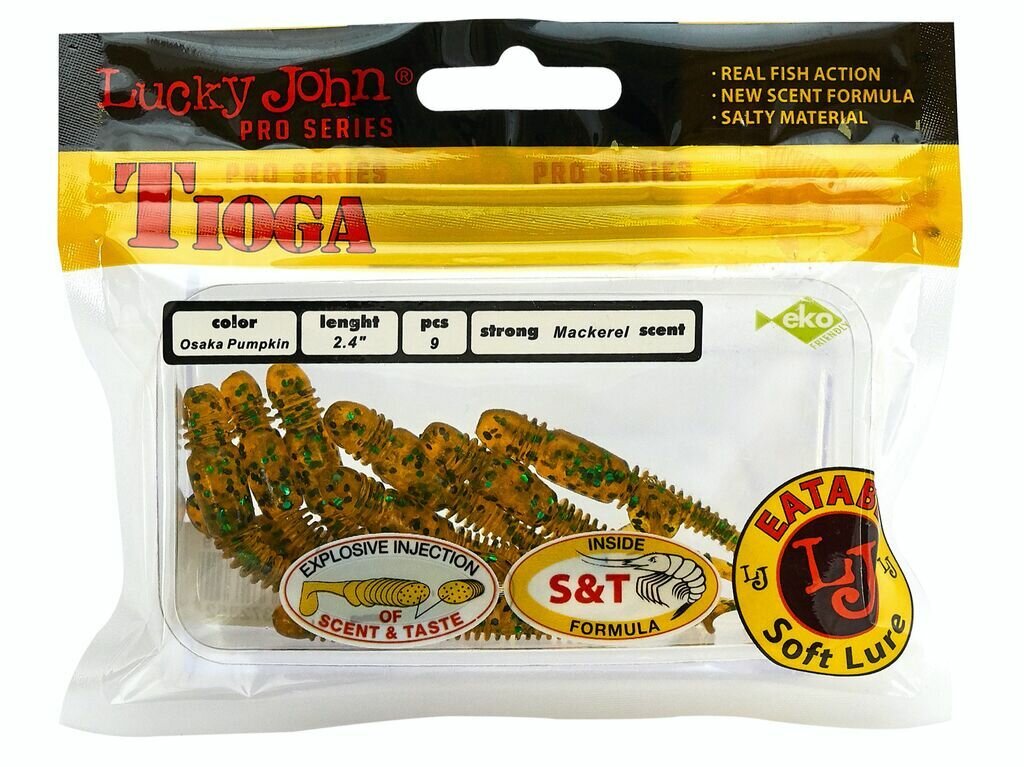 Виброхвосты "съедобные" Lucky John Pro Series TIOGA 2.4in (6,2 см), цвет PA19, 9 шт. / силиконовые приманки для рыбалки