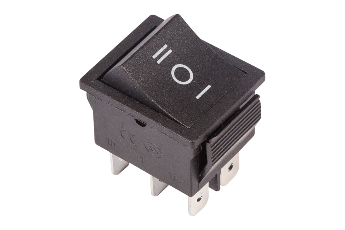 Переключатель клавишный Rexant ON-OFF-ON черный с нейтралью (250В 15А (6с)) {36-2370} (1 шт)