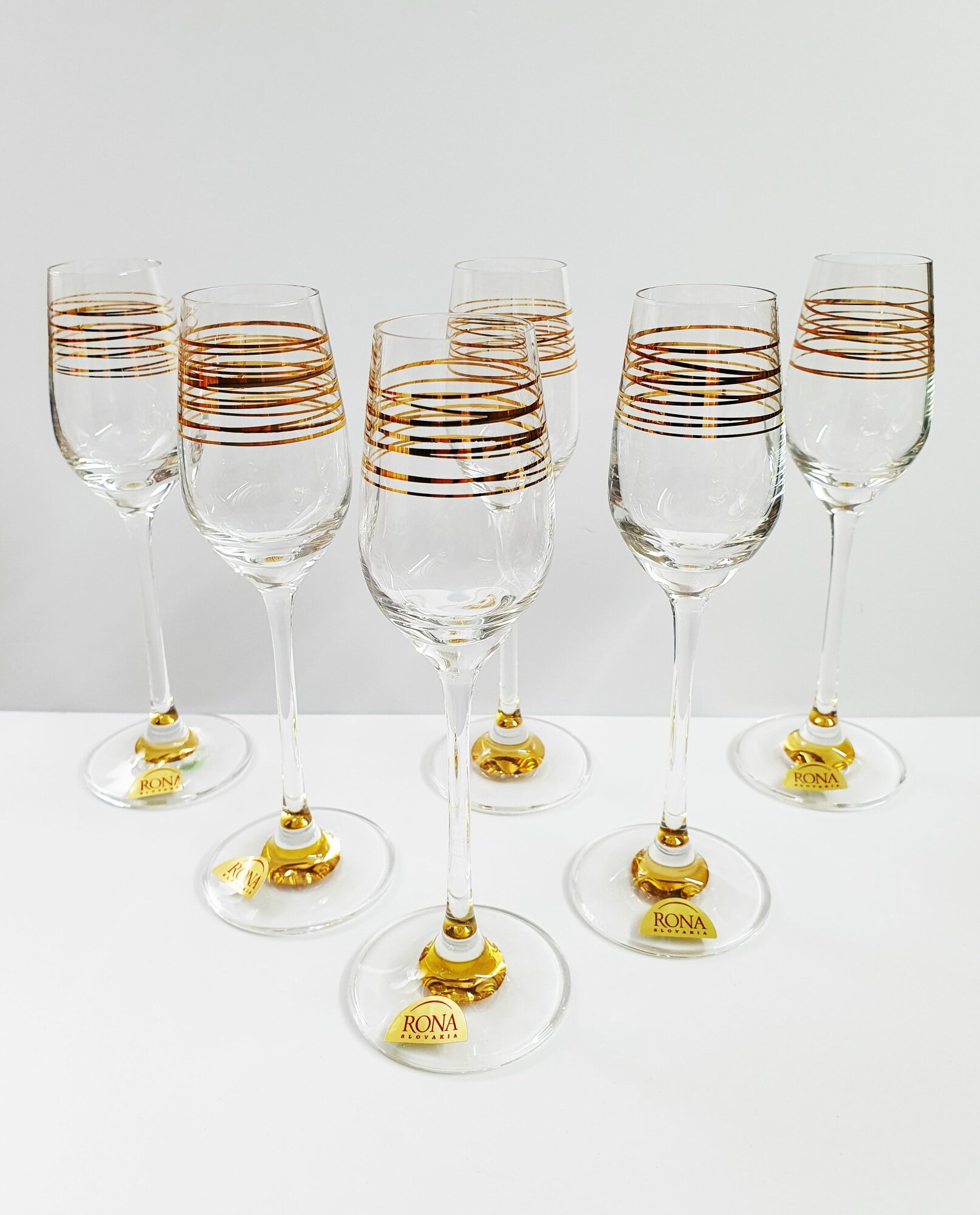 Набор рюмок для ликера "Престиж","Пружинка с золотым дном" на высокой ножке 6 штук. 95ml. H-19см. В подарочной упаковке.