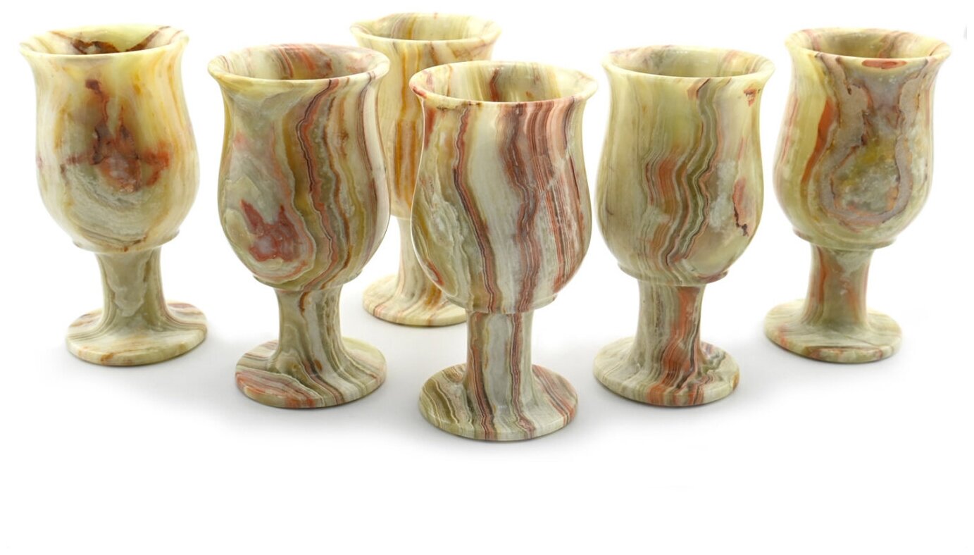 Набор бокалов ручной работы из камня оникс 6 шт 60*60*120мм 100 мл .
