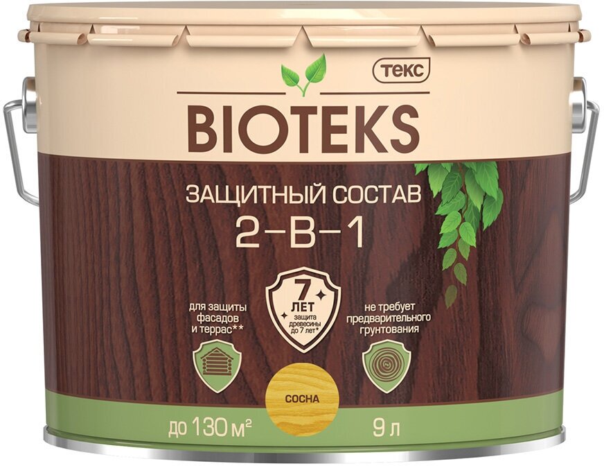 Антисептик Текс Bioteks 2-в-1 декоративный для дерева сосна 9 л