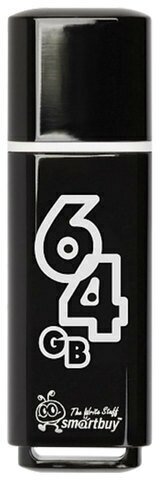 2 шт. Флеш-диск 64 GB, SMARTBUY Glossy, USB 2.0, черный, SB64GBGS-K