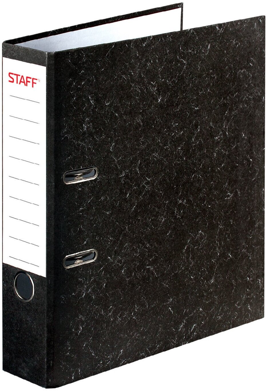 Папка-регистратор STAFF "Бюджет" с мраморным покрытием, 70 мм, без уголка, черный корешок, 227185