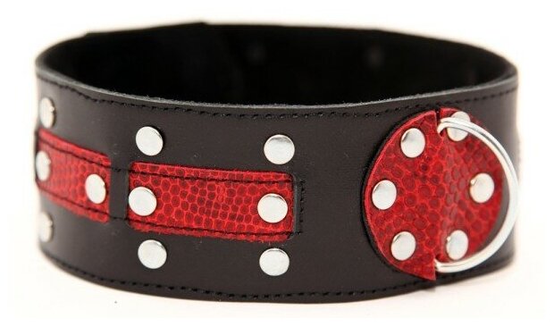 Ошейник БДСМ Арсенал из натуральной кожи чёрный с металлической фурнитурой регулируемый размер до 45 см