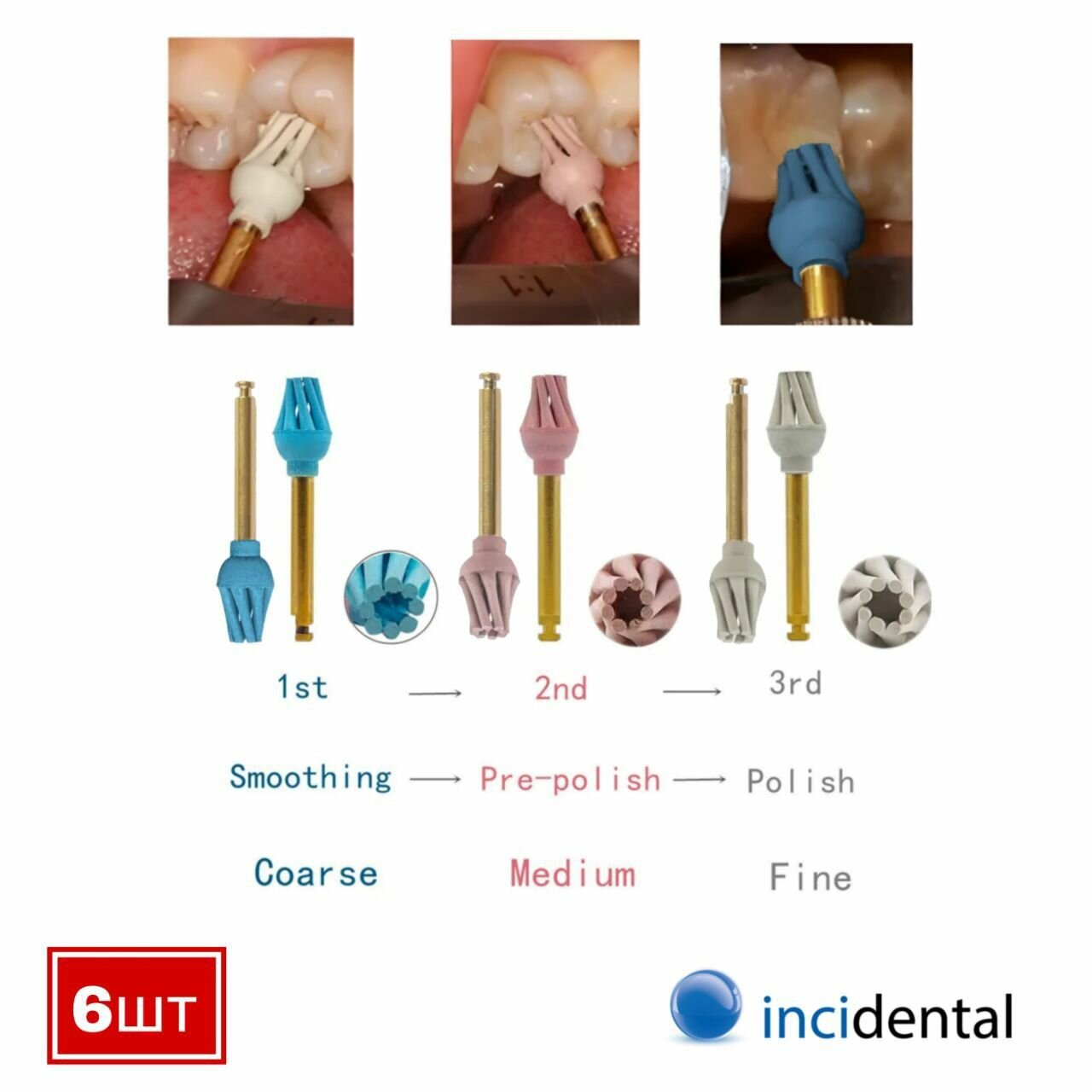 Incidental Трехступенчатая система OCCLUFLEX , Полировка, Предварительная, до зеркального блеска, композитных и гибридных керамических 6шт