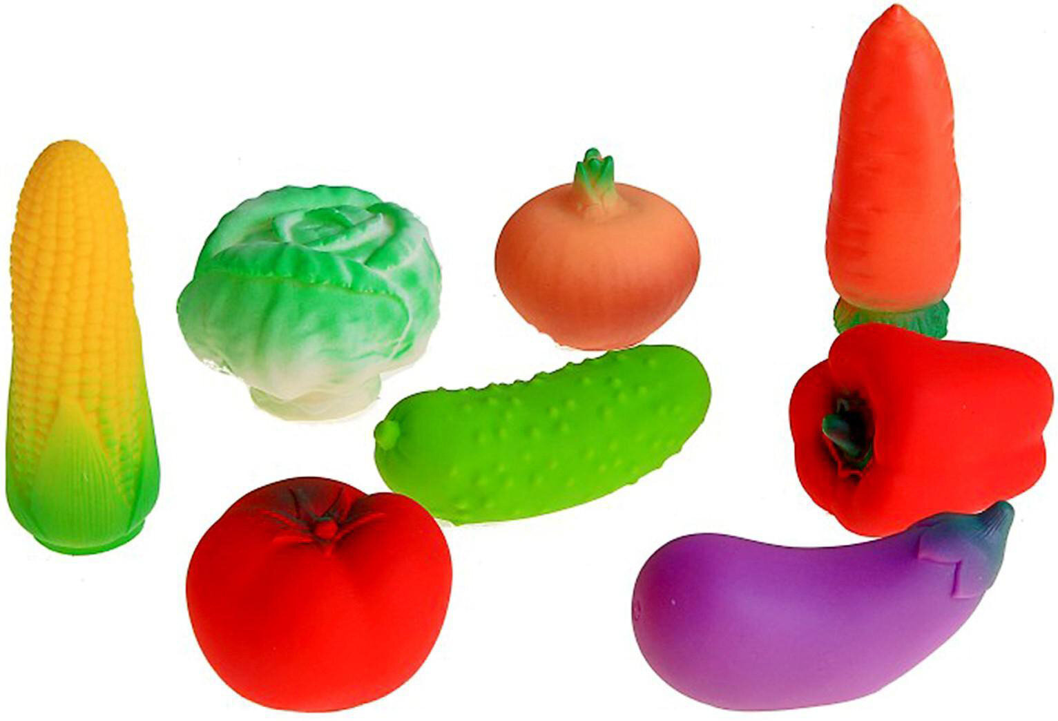 Развивающие резиновые игрушки "Овощи", сюжетно-ролевой игровой набор из 8 фигурок продуктов для игры в магазин или для купания в ванной
