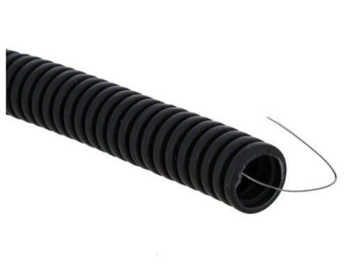 Труба гофрированная Ekf ПВХ d16мм с протяжкой черн. (уп.100м) Plast, tg-z-16-100-black