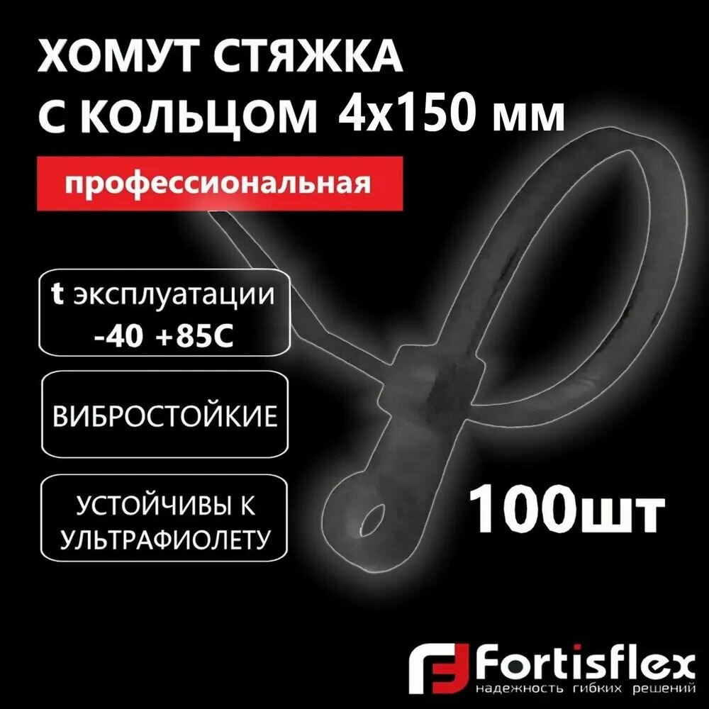 Стяжка крепежная с отверстием черная 4х150 Fortisflex