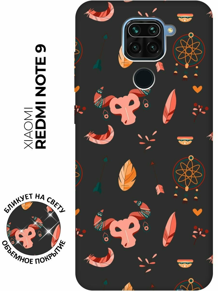 Матовый чехол Boho для Xiaomi Redmi Note 9 / Сяоми Редми Ноут 9 с 3D эффектом черный