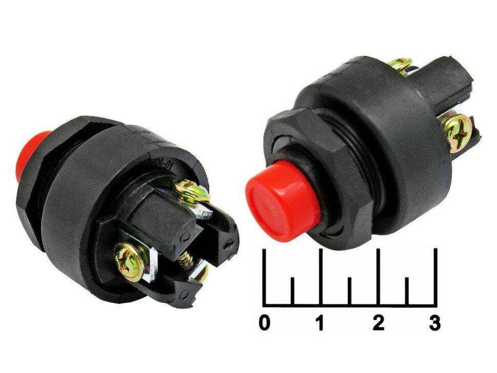 Кнопка 24/25 11.3704-01 красная без фиксации 3 контакта (пластик)