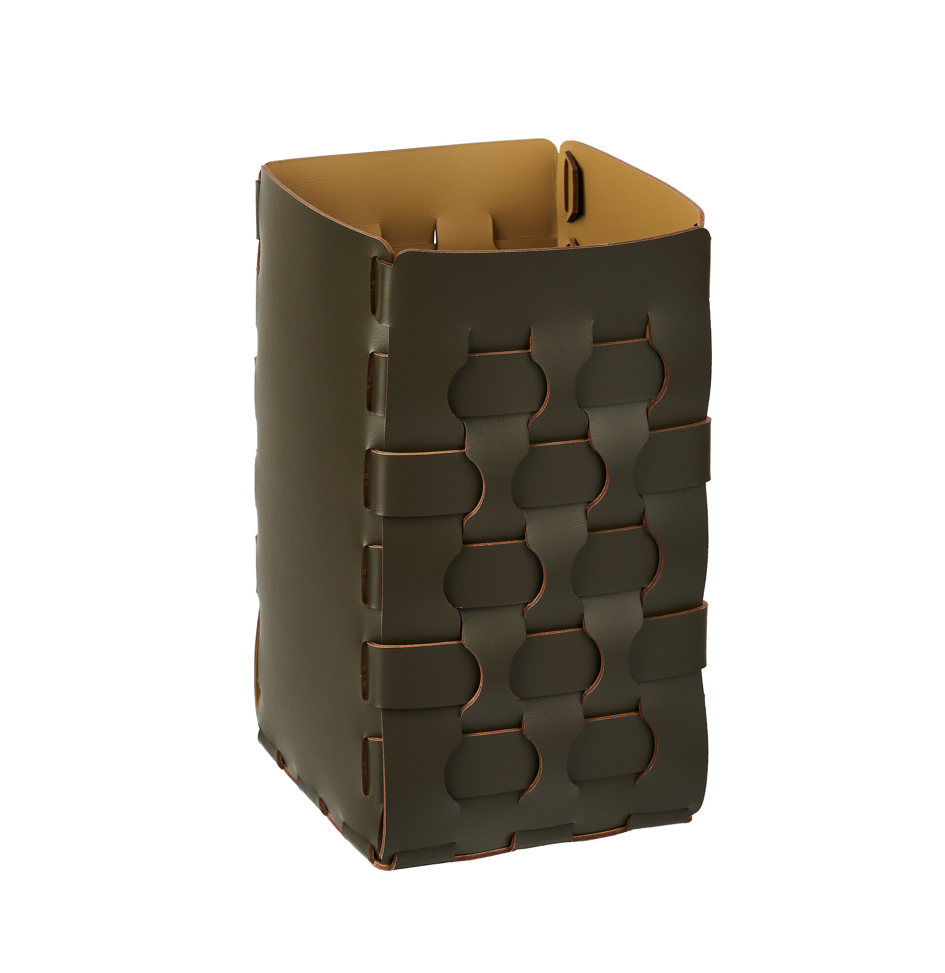Мусорное ведро ADJ из натуральной кожи, плетение Dubai, зеленое, 20x20x35 см