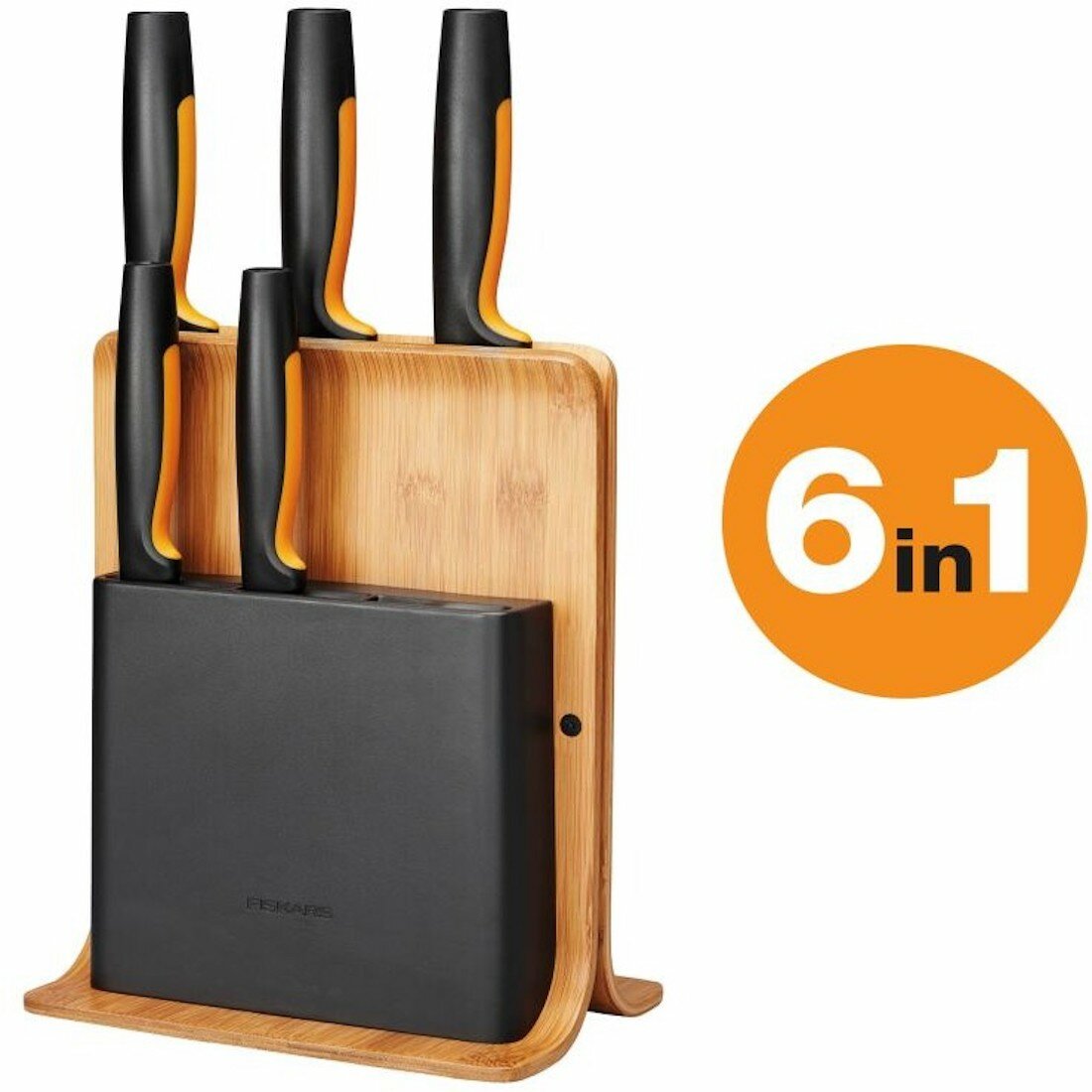 Набор ножей с подставкой 5 штук FISKARS FF бамбуковый блок (1057552)