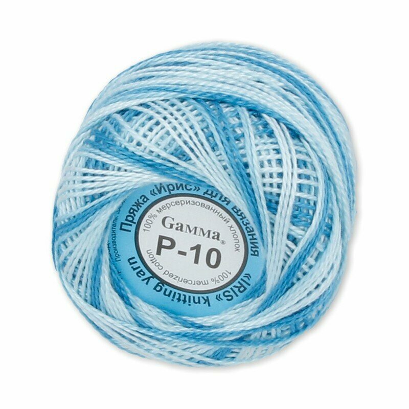 Пряжа Gamma Ирис меланж 100% хлопок 10 шт. х 10 г Р-10 голубой-белый