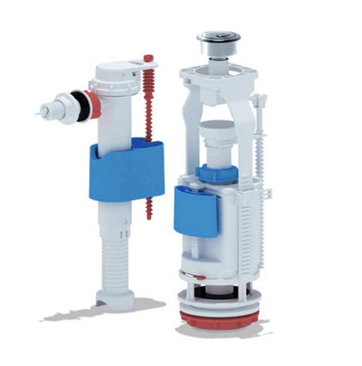 Арматура для сливного бочка с боковой подводкой, кнопка хромированная