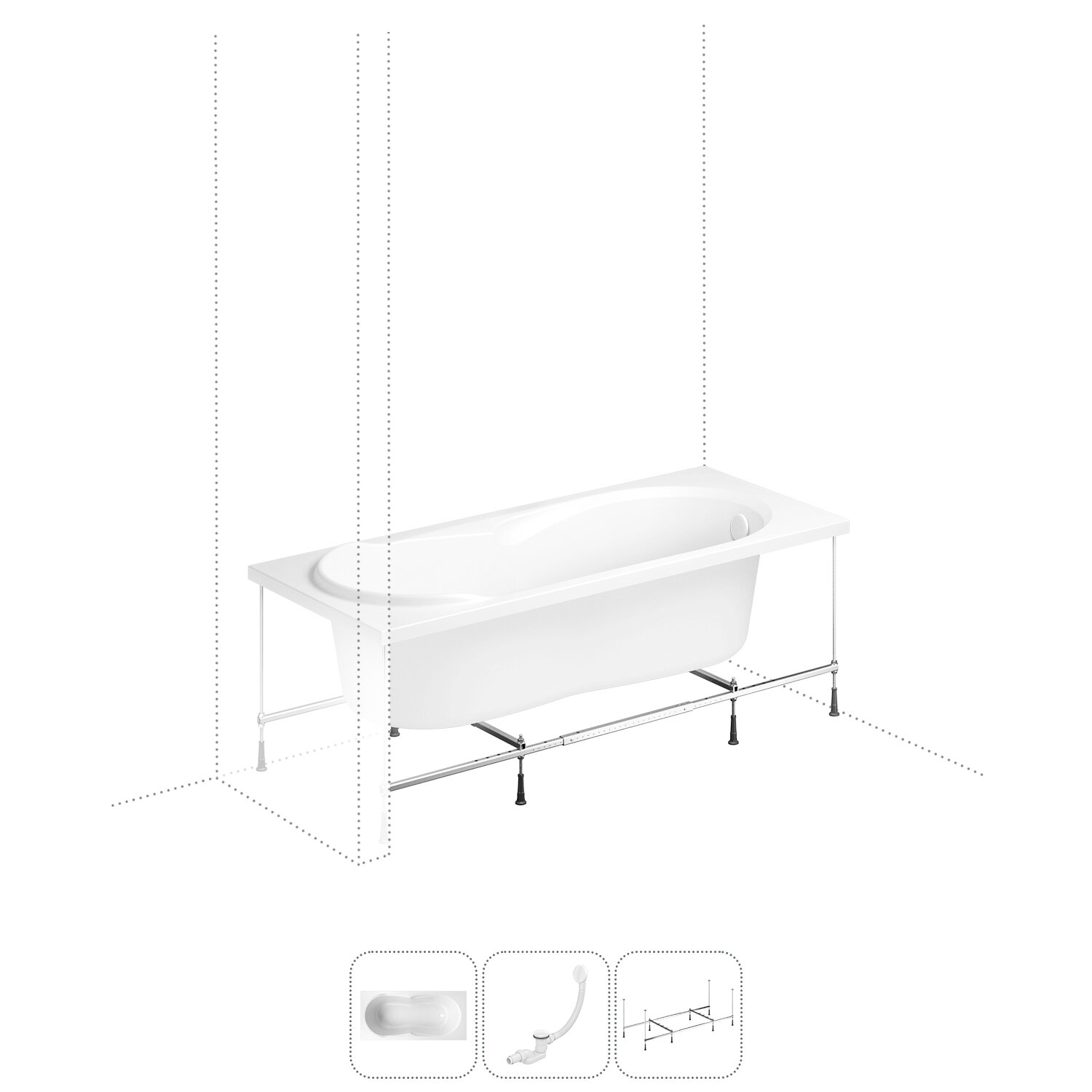 Акриловая ванна 160x70 с каркасом Lavinia Boho Easter Pro 202010967 в наборе 3 в 1: прямоугольная ванна 160 x 70 см, слив-перелив, каркас