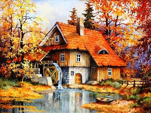 HUACAN набор для вышивки крестом пейзаж дом 30x40cm, 11CT picture printed