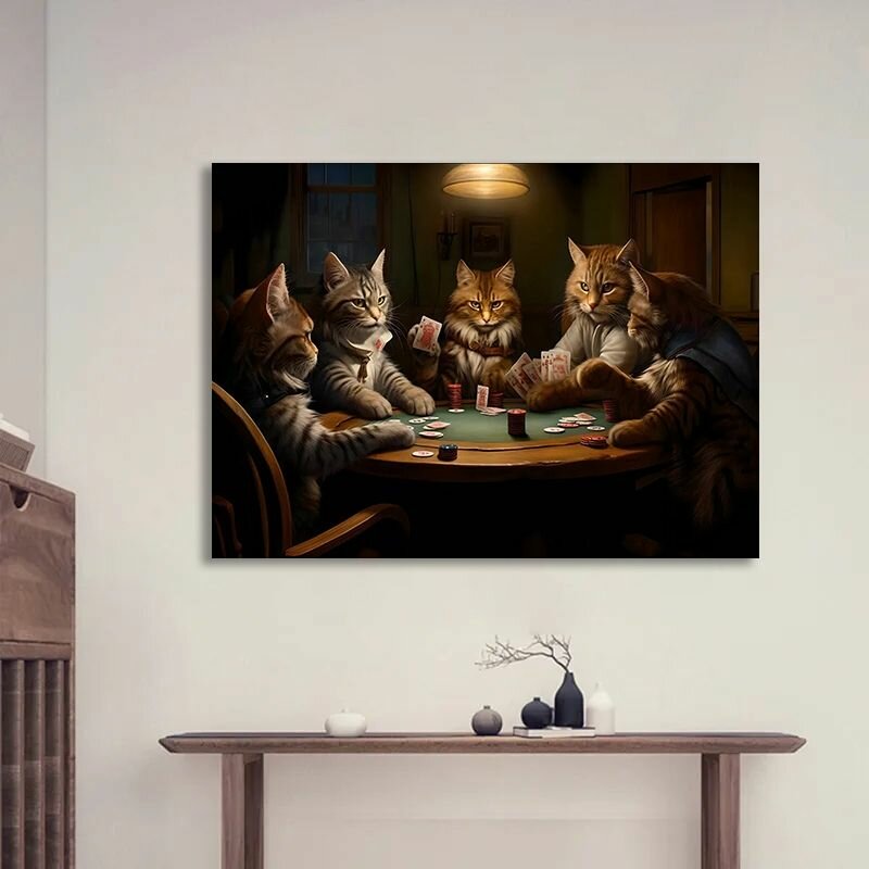 Картина "Коты играют в покер", на подрамнике, холст, 20x30 см