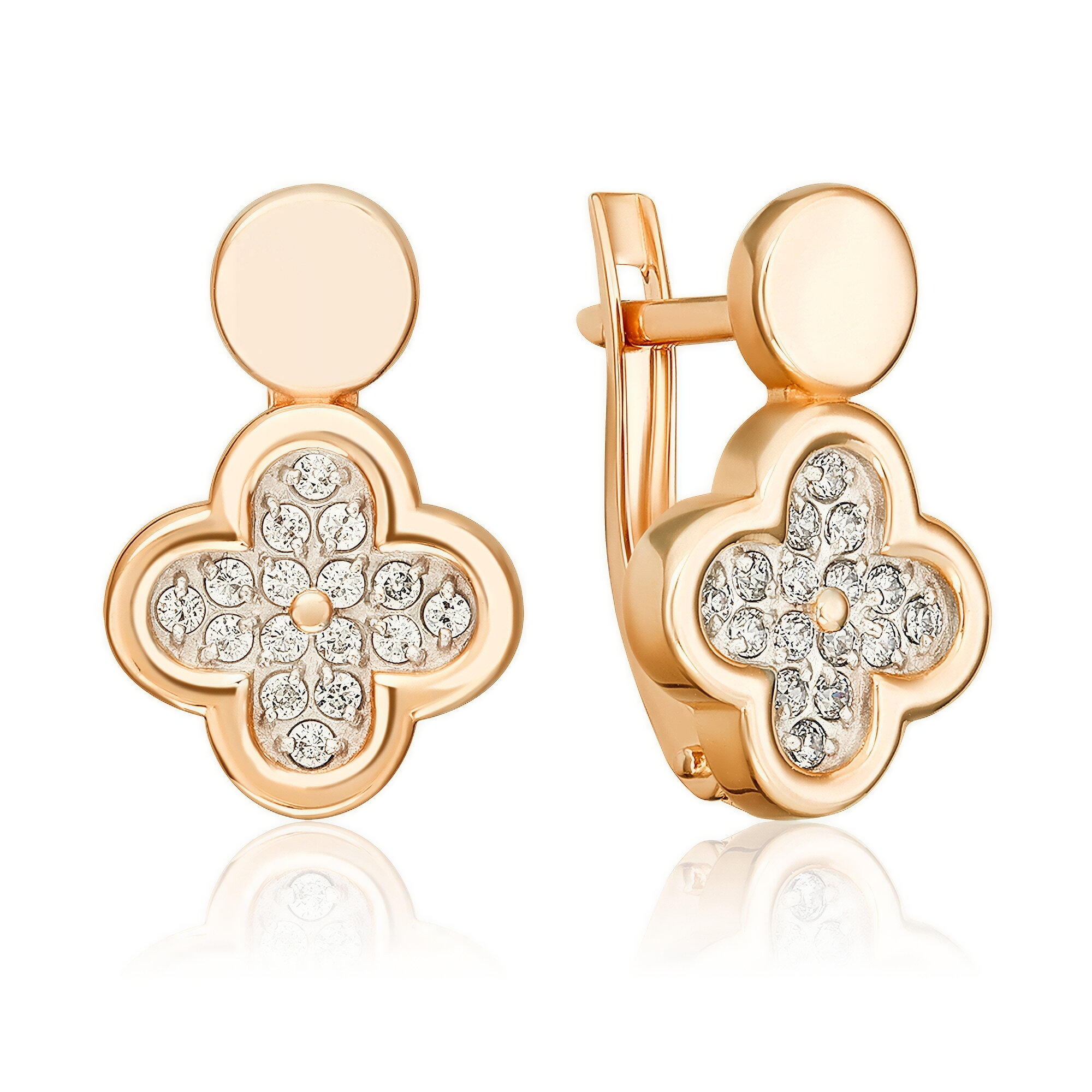 Серьги, красное золото, 585 проба, фианит