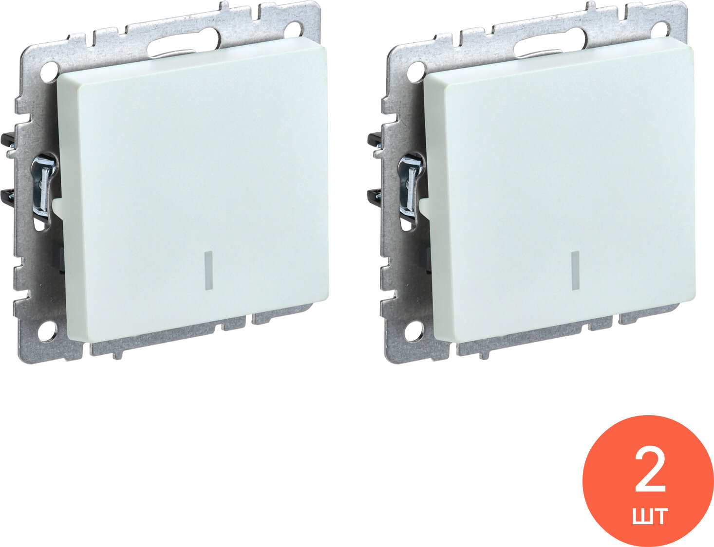 Выключатель IEK / ИЭК Brite ВС10-1-1-БрЖ, 10А 230В IP20 с индикацией жемчуг 74х74х43мм одноклавишный, BR-V10-1-10-K36 / переключатель (комплект из 2 шт)