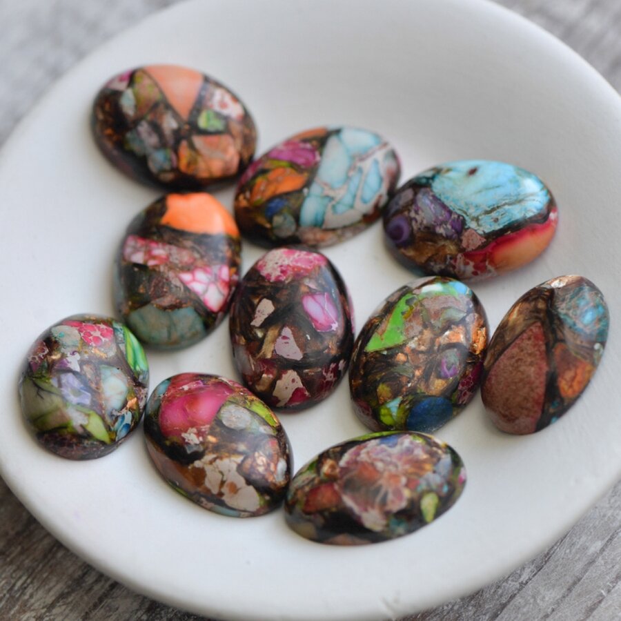 Кабошон Варисцит 1 шт, овал, цвет мультиколор, размер 25x18x7 мм