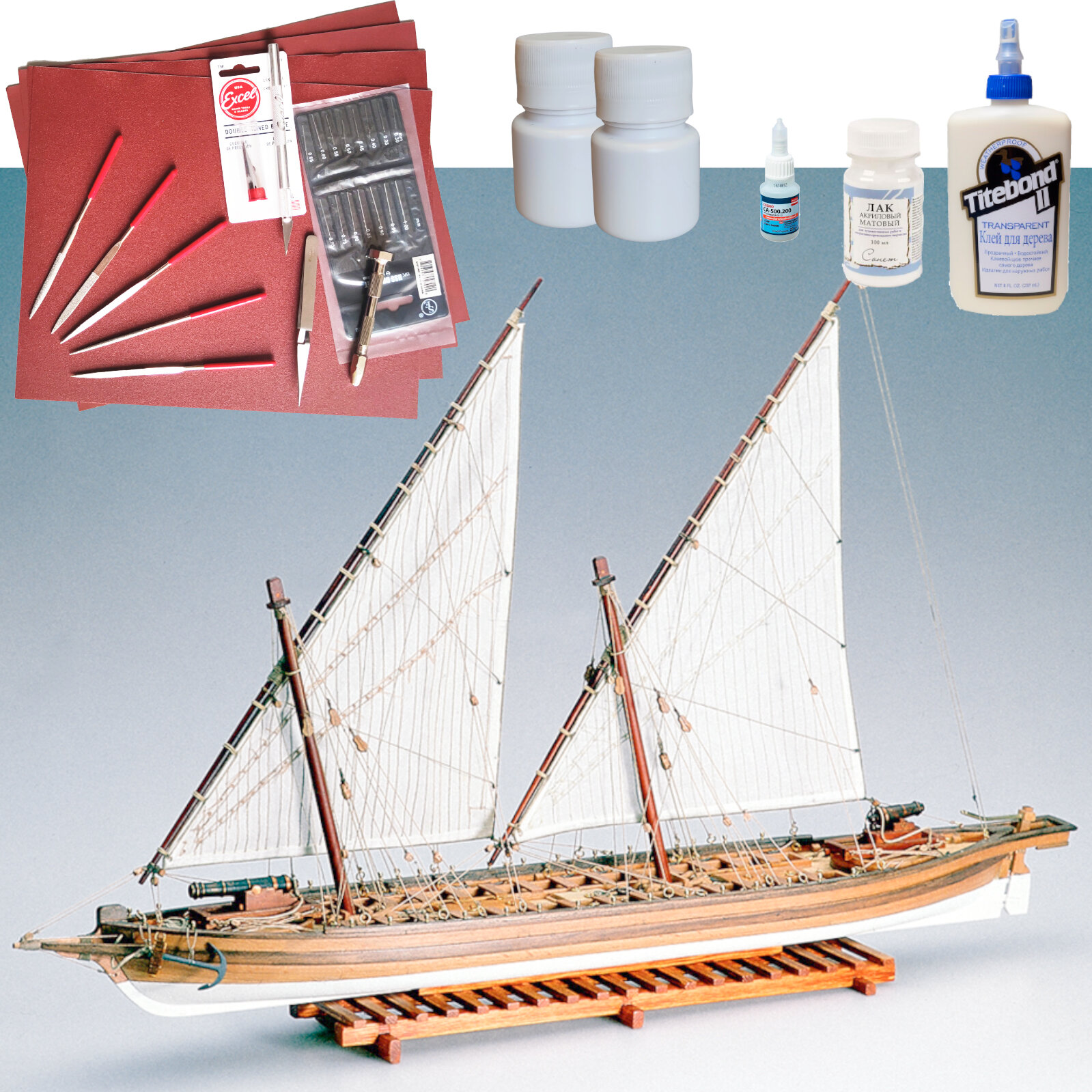 Сборная модель корабля для начинающих от Amati, Arrow, 110 часов, М.1:55, подарочный набор с инструментами