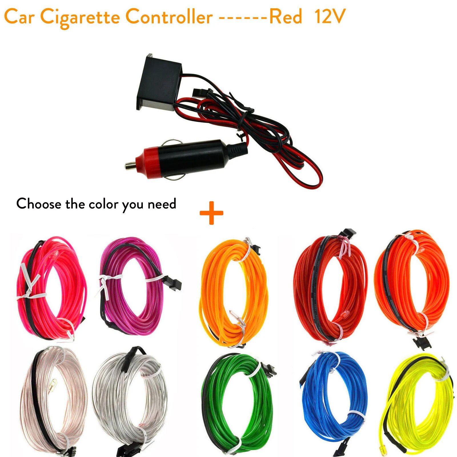 Гибкая светодиодная лента EL Wire 1-5 метров With Car cig Driver, фиолетовый, 4 м