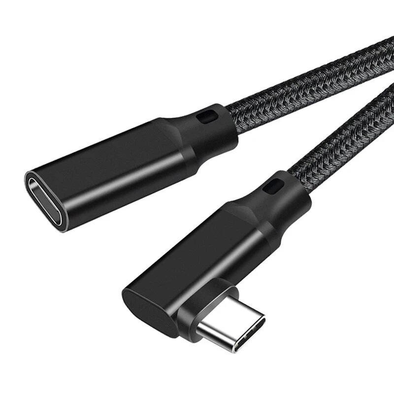 USB C удлинитель кабеля 90 градусов 100 Вт для MacBook Realme 0,2 м, Braid Black