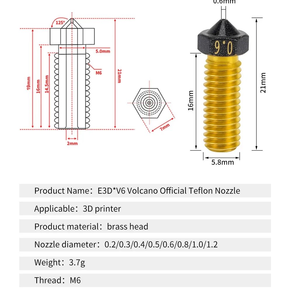 E3D Volcano сопла для 3D принтера, 2шт, 0.5мм, Brass — фото 1