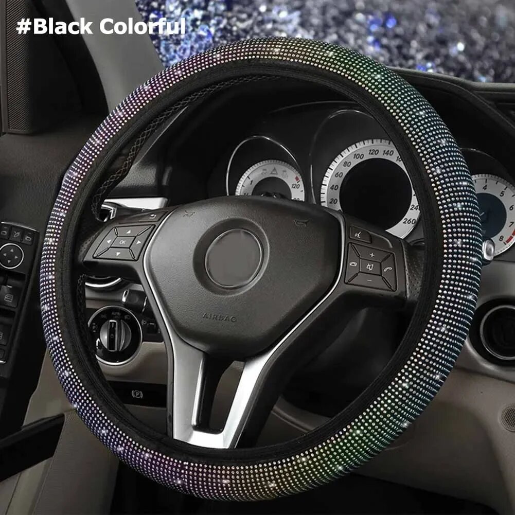 Чехол на руль автомобиля, со стразами, со сверкающими бриллиантами Black Colorful