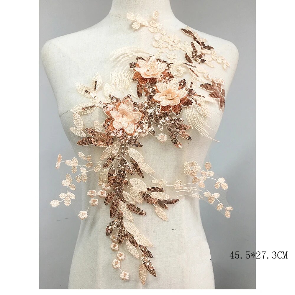 Розовые вышитые цветочные заплатки HYZELY Бежевый, Style 26