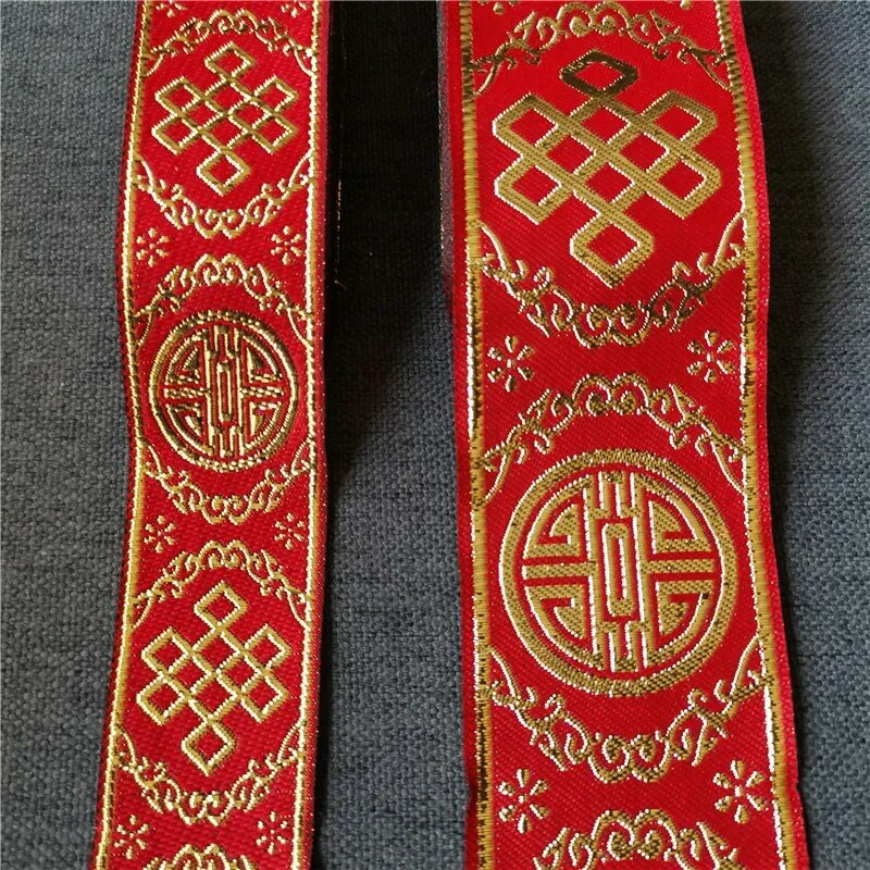 Золотая серебряная этническая вышитая лента TPSMOC 7 м Красный, Red Gold, 33mm